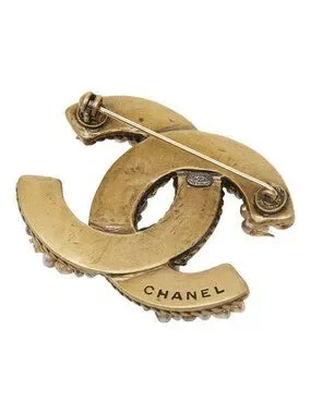CHANEL | Jewelry | Chanel Cc Logo Brooch 0 Gold Faux Pearl Plated ...